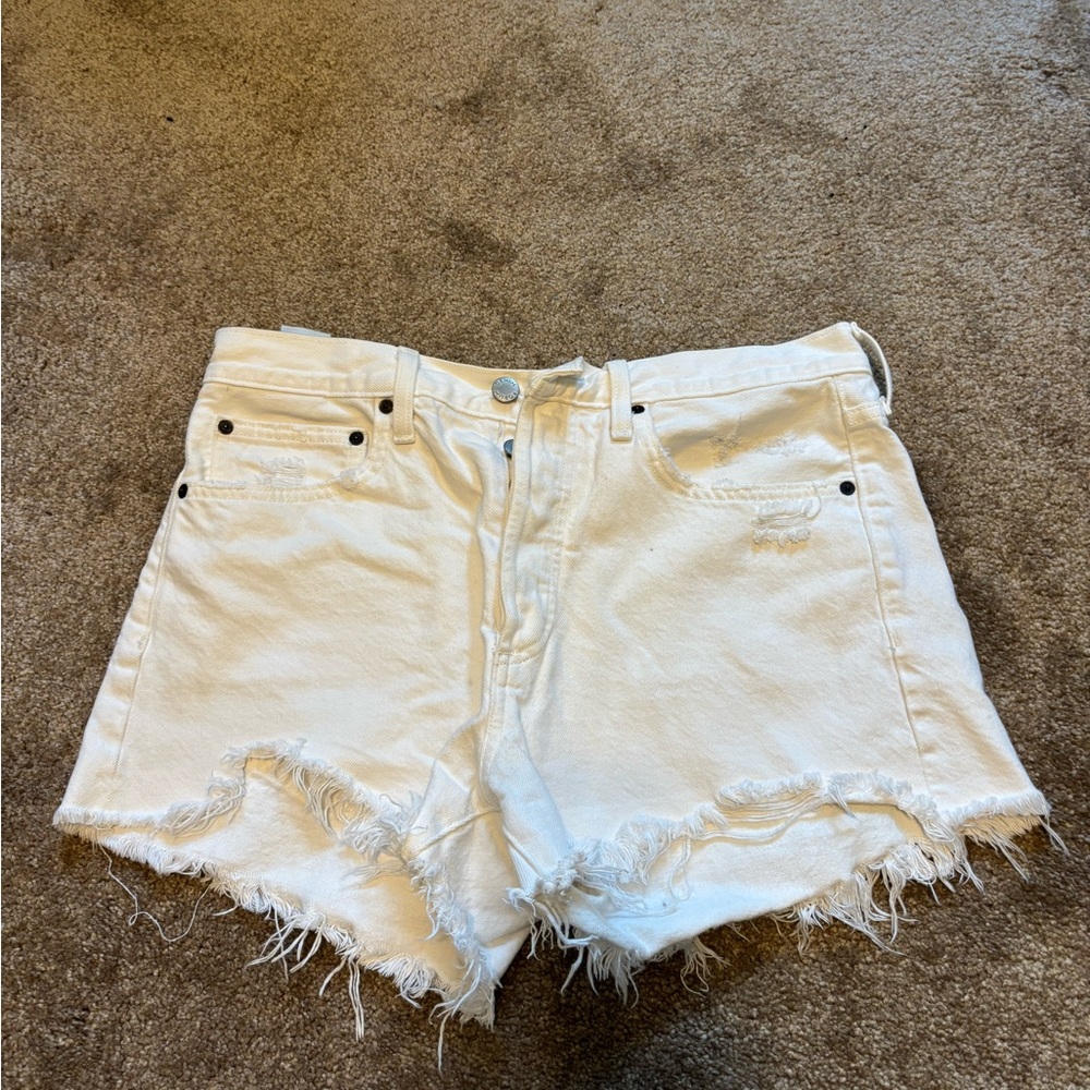 White Cutoff Denim Shorts High Rise - Gem